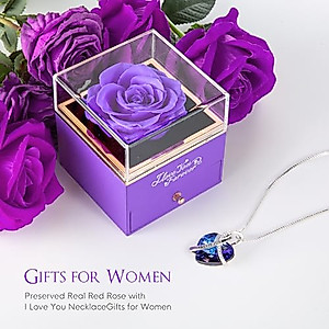 EleShow Preserved Flowers Real Purple Rose, Forever Rose Gifts for Mom Grandma Wife Girlfriend, Anniversary or Birthday Gifts for Women I Love You Gifts for Her