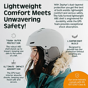 Retrospec Zephyr Ski Helmet - Snowboard Helmet for Adults & Youth- Adjustable Fit Snow Helmet with Protective Shell, and Breathable Vents for Men, Women, Boys and Girls