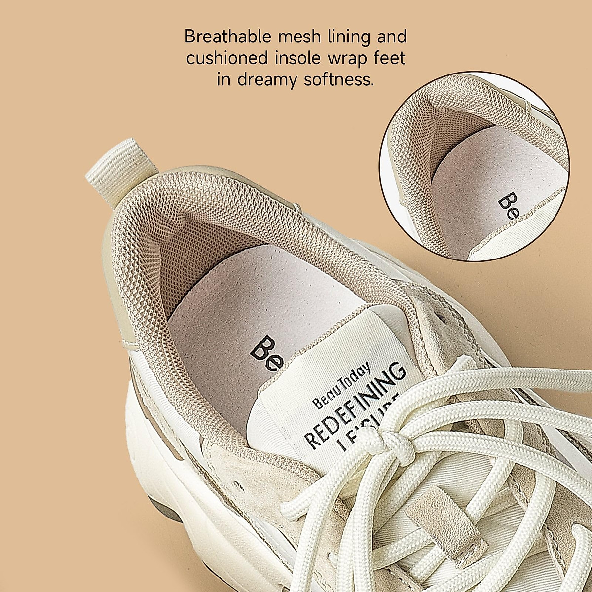 BEAU TODAY Womens Chunky Sneakers, Chunky Shoes for Women, Lace up Comfortable Fashion Dad Sneaker Black&Blue US Size 8