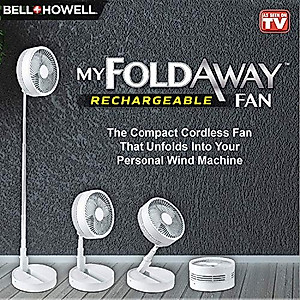 Bell+Howell My Foldaway Fan Rechargeable Fan Ultra Lightweight Portable Compact Extendable to 4 Feet High with 3 Speed Modes As Seen On TV