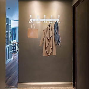 PHINGEER Coat Rack Wall Mount, Heavy Duty Coat Rack with 5 Tri Wall Hooks, Stainless Steel Coat Hooks for Hanging Coats, Jacket, Hanger, Hat, Bag, Towel, Purse (White, 2Packs)