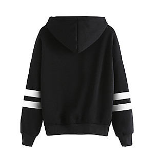 SweatyRocks Sweatshirt Pullover Fleece Drop Shoulder Striped Hoodie Black Small