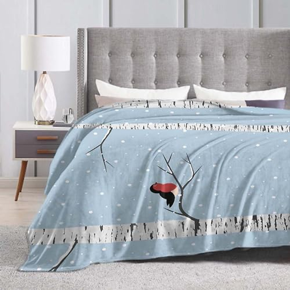 Throw Blanket 40x50 Inch,Birch Bird Red Tree Flannel Soft Cozy Fluffy Throw Blankets and Warm Throws for Adults in Couch Sofa Bed 50x40 Inch