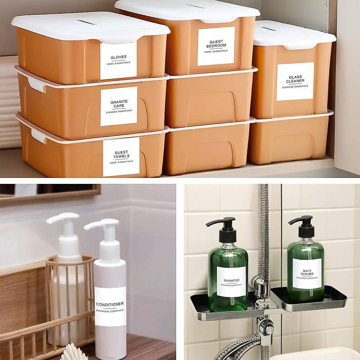 540 PCS Bathroom Home Laundry Labels for Organizing with DIY Blank Labels, Preprinted Minimalist Waterproof Oil Resistant Stickers for Bathroom Laundry Home Beauty Organization Supplies Labels