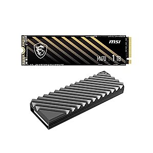 MSI M470 M.2 2280 1TB PCI-Express 4.0 x4 NVMe 1.3 3D NAND Internal Solid State Drive, Bundle with Mytrix Heatsink Cooler 2280 M.2 SSD Double-Sided Heat Sink with Silicone Thermal Pad for PS5/PC - Gray