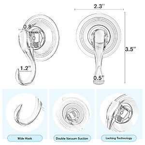 VIS'V Suction Cup Hooks, Small Clear Heavy Duty Vacuum Suction Hooks with Wipes Removable Strong Window Glass Door Kitchen Bathroom Shower Wall Suction Hanger for Towel Loofah Utensils Wreath - 4 Pcs