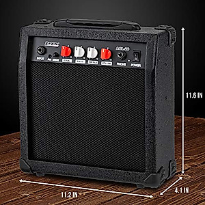 LyxPro Electric Guitar Amp 20 Watt Amplifier Built In Speaker Headphone Jack And Aux Input Includes Gain Bass Treble Volume And Grind - Black