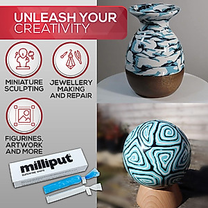 Milliput Plumbers Putty 10 Piece Set, Superfine White - with Sculpting Tools, Sanding Pad and Gloves - Ceramic Tile, Fiberglass Tub, Bath, Sink and Porcelain Repair Kit - 2 Part Epoxy Modeling Clay