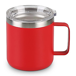 TAHOE TRAILS 12 oz Insulated Stainless Steel Coffee Mug, Vacuum Insulated Double Wall Travel Cup with Lid and Handle, Red