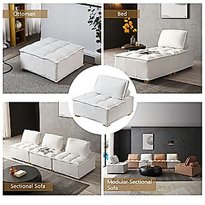 GNIXUU Modular Single Sofa, Lazy Sofas Ottoman with Gold Wooden Legs Teddy Fabric, Armless Couches for Small Space Living Room Bedroom Apartment Office