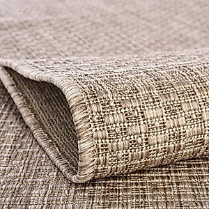 Unique Loom Collection Casual Transitional Solid Heathered Indoor/Outdoor Flatweave Area Rug, Rectangular 4' 0" x 6' 0", Beige