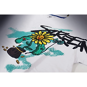 SCREENSHOT-S11302 Mens Hip-Hop NYC Streetwear Ultra Premium Quality Tee - Urban Varsity Graffiti Budybuilding Sunflower Patch Embroidery Gel Print T-Shirt-White-Small