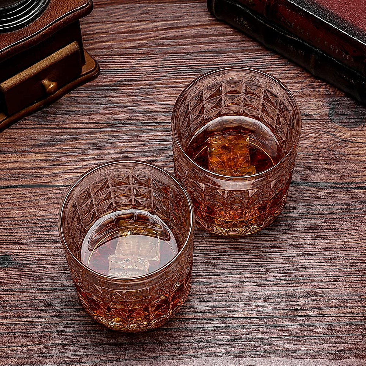 Whiskey Glasses Set of 2, 10.5 oz Old Fashioned Rocks Glass Whiskey Tumblers Home Bar Drinks Bourbon Scotch Lowball Glass, Rum, Whiskey Glassware and Cocktail Glasses(10.5OZ-1)
