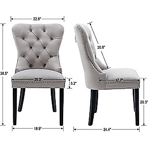 CIMOO Velvet Upholstered Dining Chairs Set of 4 Comfortable Tufted Chair Modern Armless Chairs with Button, Nailhead Trim, (Grey, Ring on The Back)