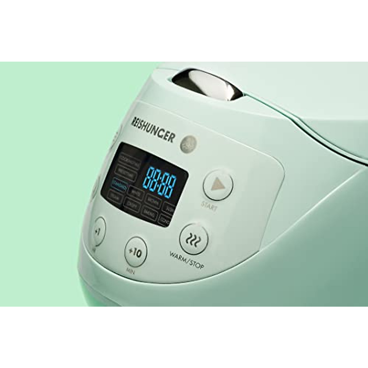 Reishunger Digital Mini Rice Cooker & Steamer, Mint with Keep-Warm Function & Timer - 3.5 Cups - Small Rice Cooker Japanese Style with Ceramic Inner Pot - 8 Programs - 1-3 People