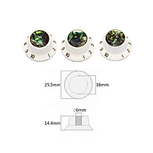Rubatone Guitar Knobs Abalone Top Speed Control Knobs 6mm Shaft Pots Volumn Tone Knobs Compatiable with Strat Stratocaster Electric Guitar Set of 3Pcs.