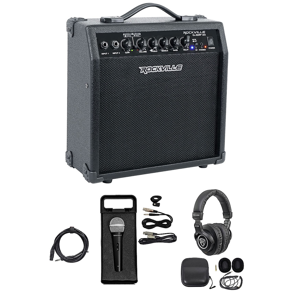 Rockville G-AMP 20w Guitar Amplifier Combo Amp Bluetooth/Delay+Mic+Headphones
