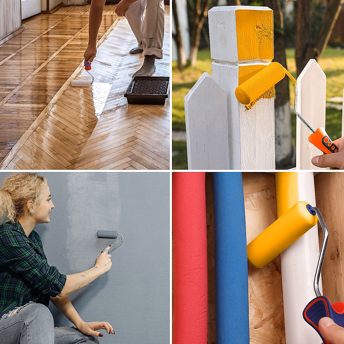 WORKPRO 12-Pack Foam Paint Roller 4 inch, Small Paint Roller Kit, Mini Paint Roller for Painting Walls, Cabinets, Doors, Fences, etc.