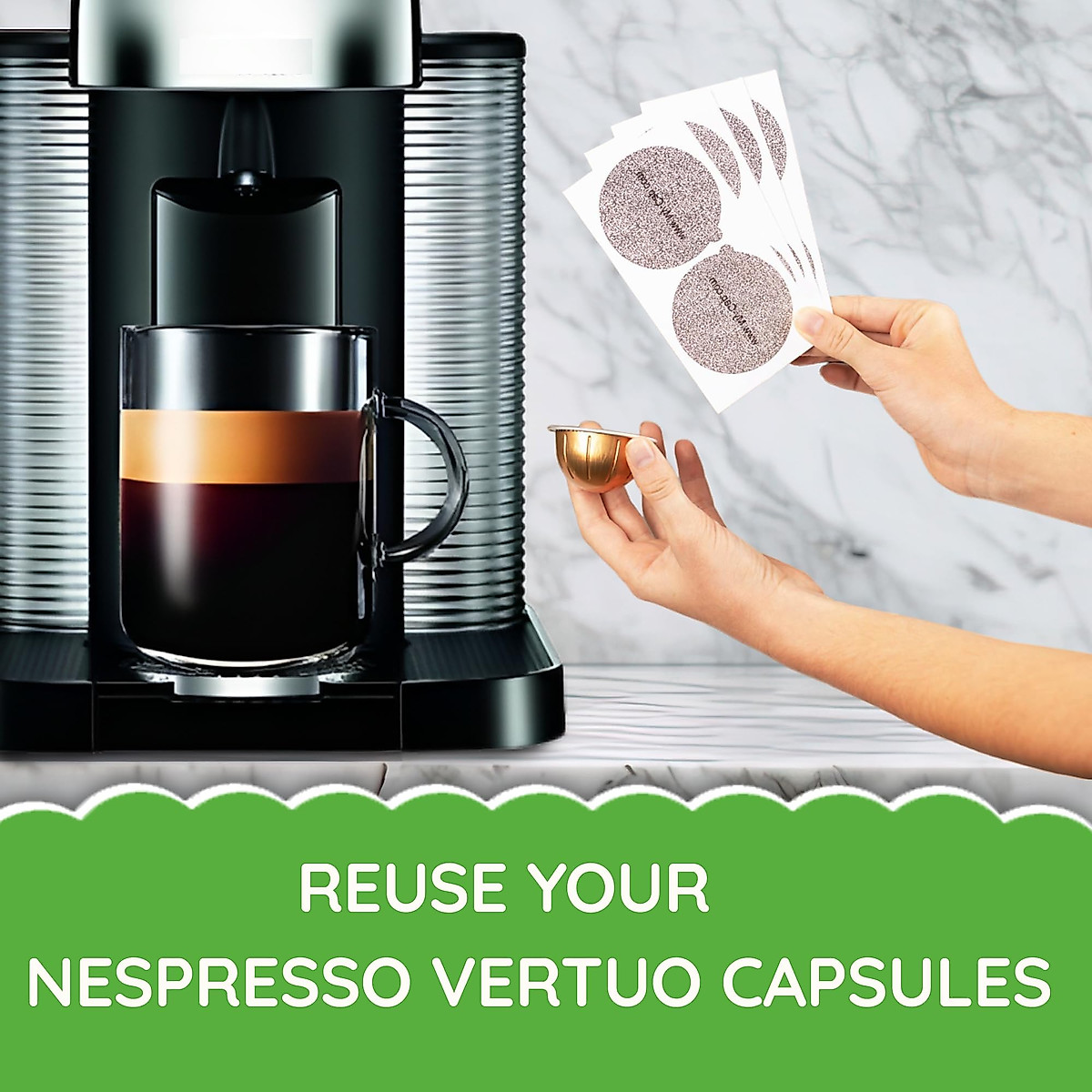 My-Cap 100 Foil Seals for Nespresso Vertuo Pods - Foil Lids to Reuse Nespresso VertuoLine Capsules - Aluminum Lids Seals Foil - Reuse your Nespresso Coffee Capsules (Pack of 100)