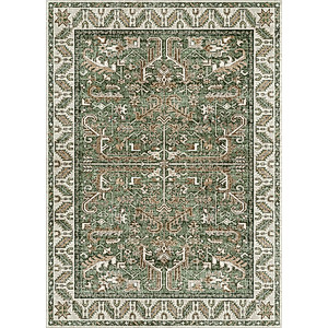 Valenrug Washable Rug 6x9 - Ultra-Thin Antique Collection Area Rug, Stain Resistant Rugs for Living Room Bedroom, Distressed Vintage Rug(Green, 6'x9')