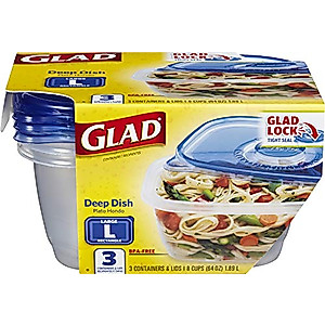 GladWare Deep Dish Food Storage Containers, 3 Count, Standard & GladWare Tall Entrée Food Storage Containers | Large Square Containers for Food Hold up to 42 Ounces of Food, 3 Count