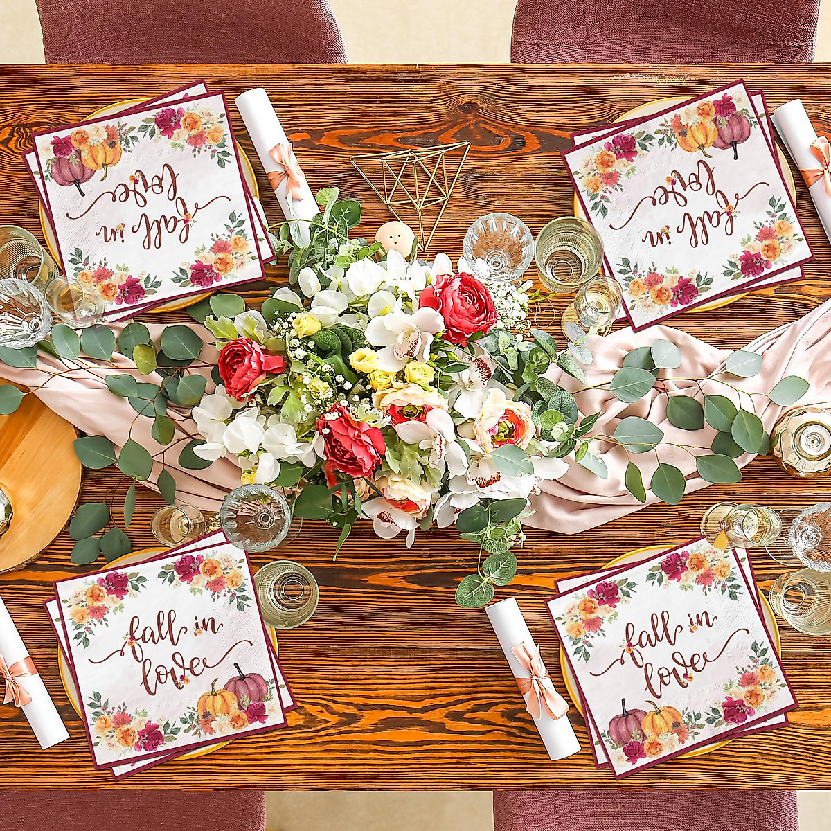 40Pcs Fall In Love Napkins Paper Fall In Love Bridal Shower Decor Bridal Shower Napkins Floral Fall Wedding Napkins Fall Napkins Fall Tableware Fall Floral Napkins Pumpkin Paper Napkins