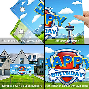 Yriujul 72x43inch Dog Paw Birthday Backdrop for Boy Girls Puppy Blue Sky Grass Photography Background Banner Baby Shower Party Decorations Photo Booth Props