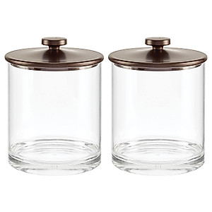 mDesign Medium Modern Apothecary Storage Organizer Canister Jars - Acrylic Containers for Bathroom, Organization Holder for Vanity, Counter, Makeup Table, Lumiere Collection, 2 Pack, Clear/Bronze