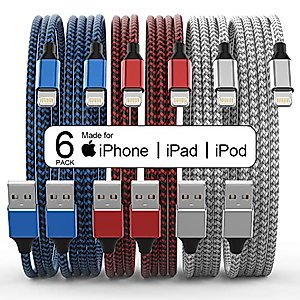 [Apple MFi Certified] 6Pack 3/3/6/6/6/10 FT iPhone Charger Nylon Braided Fast Charging Lightning Cable Compatible iPhone 14 Pro/13 mini/13/12/11 Pro MAX/XR/XS/8/7/Plus/6S/SE/iPad