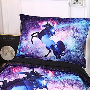 Wowelife Unicorn Toddler Bedding Set for Girls Galaxy Toddler Bed Sheets Sets Blue Kids Toddler Comforter Set Breathable and Soft with Comforter, Flat Sheet, Fitted Sheet and Pillowcase