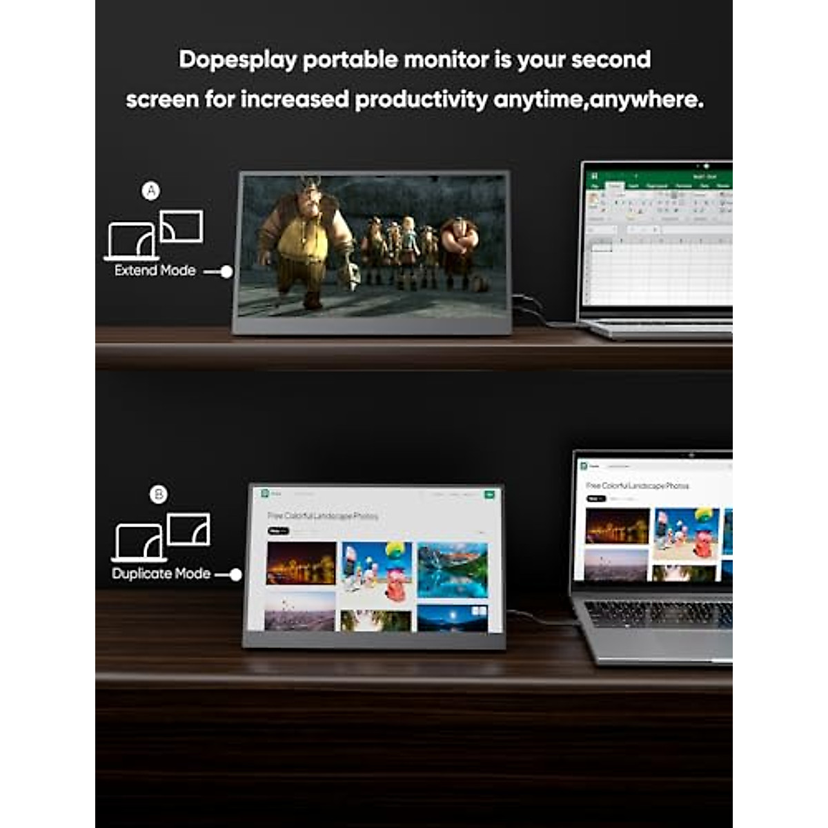 Portable Monitor 14.1'' FHD 1080P Laptop Monitor USB-C HDMI Travel Monitor for Laptop, Ultra-Slim IPS HDR Display w/Speakers, External Small Monitor for PC Phone Mac Xbox PS5/4 Switch