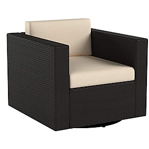 Christopher Knight Home Puerta Outdoor Wicker Swivel Club Chairs with Water Resistant Cushions, 2-Pcs Set, Dark Brown / Beige