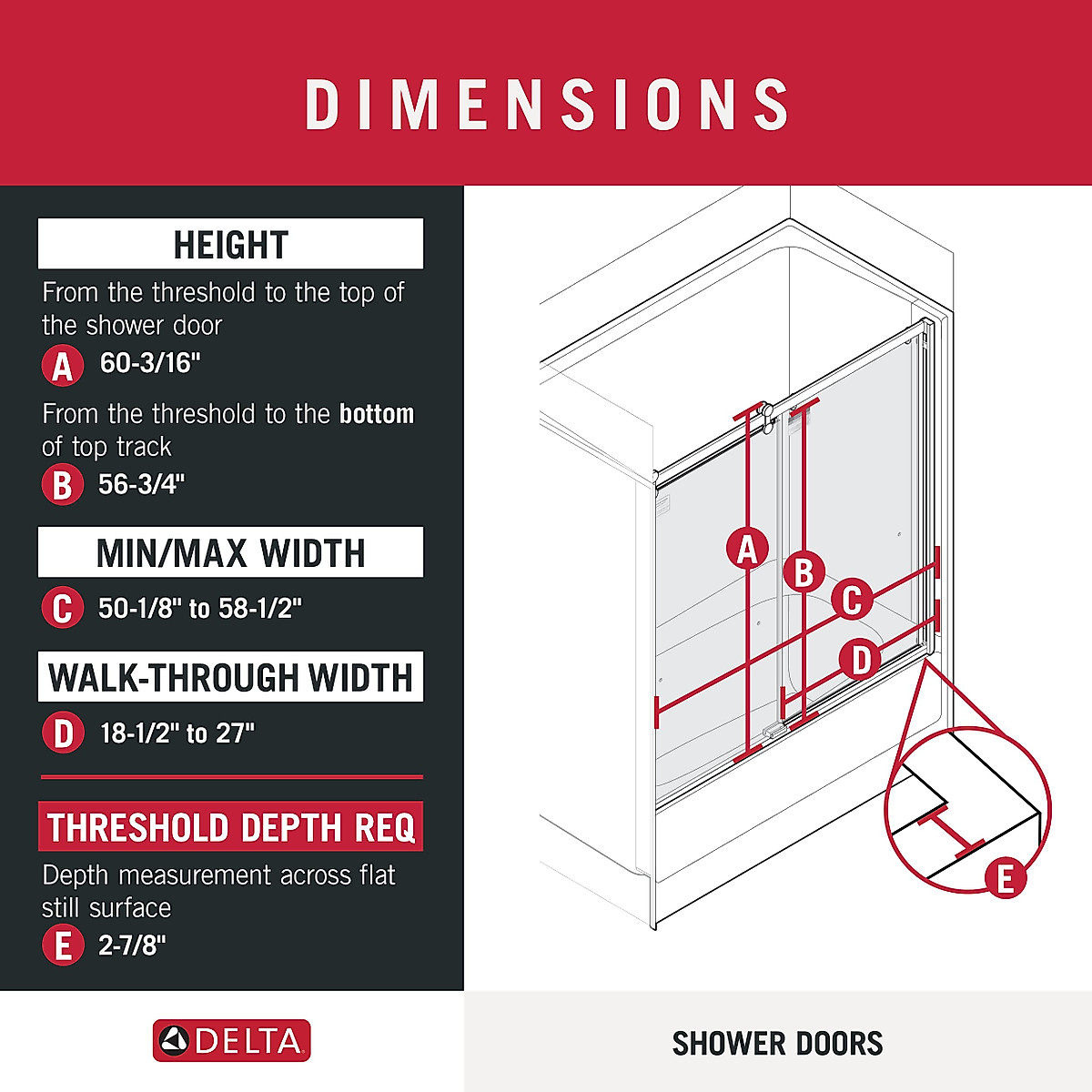 Delta Shower Doors SD3927434 Classic Semi-Frameless Contemporary Sliding Bathtub 60" x58-3/4, Nickel Track