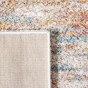 SAFAVIEH Calista Shag Collection 5'5" x 7'7" Beige / Aqua CAL112B Abstract Non-Shedding Living Room Bedroom Dining Room Entryway Plush 1-inch Thick Area Rug