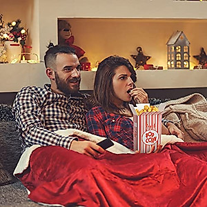 Hotop 200 Pieces Paper Popcorn Bags Close Top Popcorn Boxes Container 6 x 4 x 2 Inches Red and White Striped Popcorn Cups Bucket for Movie Party and Theater Night Supplies White,Red