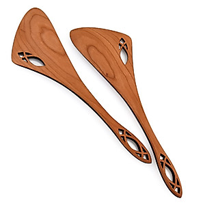 American Made Wild Cherry 10" Wooden Salad Paddles/Salad Servers, Cathedral Collection