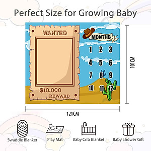 West Cowboy Baby Monthly Milestone Blanket, 48x40in Soft Flannel, Wanted Reward Desert Cactus, Newborn Mom Gifts, Baby Shower Age Growth Tracker with Bonus Maker BTZYSS56
