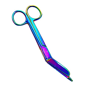 CynaMed German Nurses Doctor Lister Bandage Scissors 7.25" +5.5" + HEMOSTAT Forceps Str +Cvd 5.5" Multi Color Rainbow Color Stainless Steel - (Set of 4)