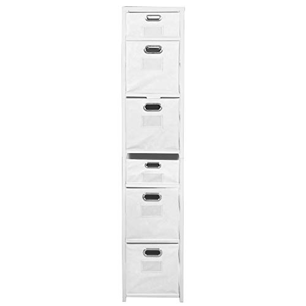 Regency Flip Flop 67 in Square Folding Bookcase with Folding Fabric Bins- White/White