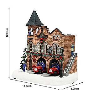 MOMENTS IN TIME Christmas Village Building, Fire Station with LED Lights, Christmas Music, and Animation - Power Adapter (Included)