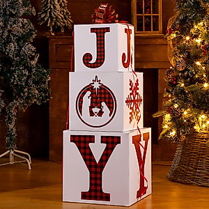 Teling 4 Pieces Christmas Nesting Gift Box Christmas Stackable Box Large Joy Christmas Boxes for Present Xmas Stacking Gift Box Decorations for Christmas Wrapping Party Favor