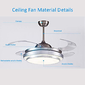 Southerns Lighting 42" Invisible Ceiling Fan with Retractable Blades and Remote Ceiling Fan Light Kit for Bedroom Livingroom Low Profile Kitchen eCiling Fan with Light (Silver-04)