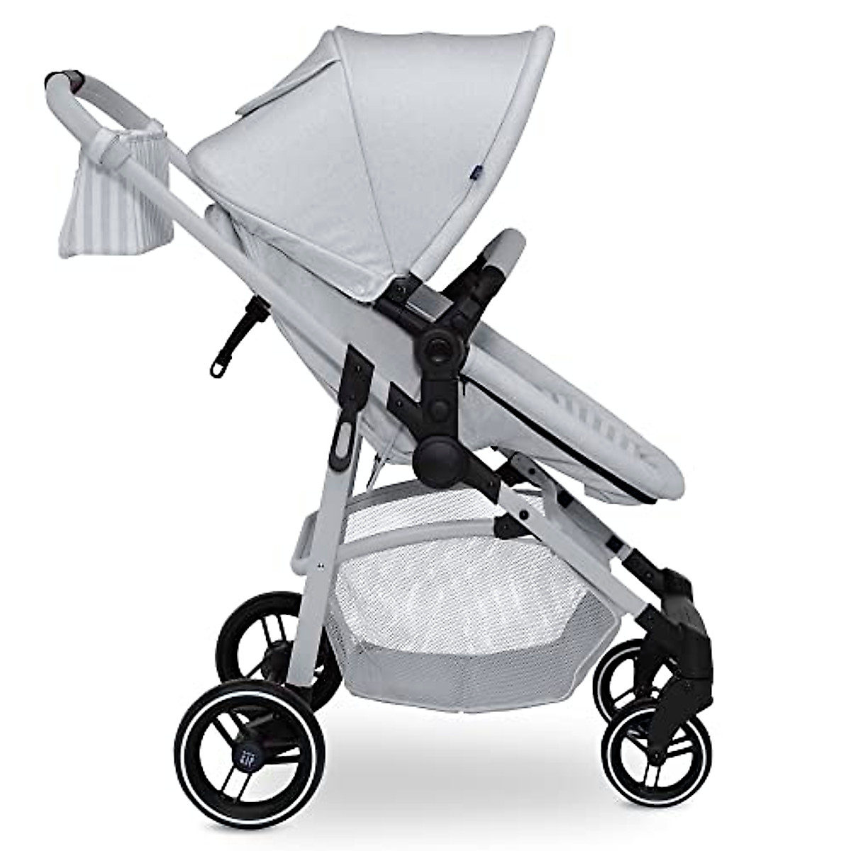 GAP babyGap 2-in-1 Carriage Stroller - Car Seat Compatible - Easy One-Handed Fold - Lightweight Stoller with Oversized Canopy & Reclining Seat - Made with Sustainable Materials, Grey Stripes