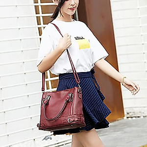 XingChen Women’s Leather Shoulder Handbags Crossbody Bags Hobo Totes Top-Handle Bag Satchel and Purse for Ladies（Wine）