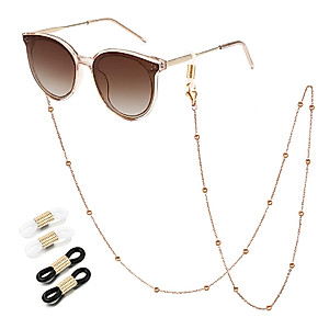 SAM & LORI Eyeglass Chain Women Glasses Strap Holder Necklace Reading Stylish Cord Sunglass Mask Lanyard Around Neck Rose Gold Jewelry Accessory Kawaii Beaded Eyewear Cute String Fashion Pearl Vintage