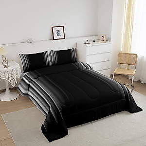 Geometric Abstract Ombre Bedding Set Men Adults Teens Grey Gray and Black Striped Comforter Set Kids Boys Girls Simple Modern Quilt Setwith 2 Pillowcases 3Pcs Bedding Full