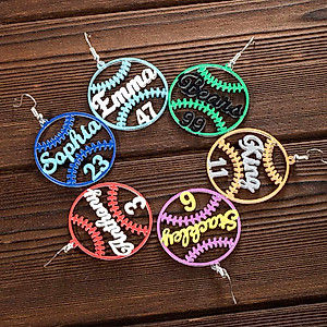 Custom Baseball Earrings For Women Lightweight Baseball Number Drop Dangle Earrings For Daughter Personalized Name Baseball Mom Earrings Gifts For Sister Mother Grandma