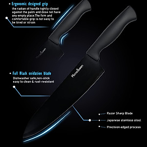 knife set black for Kitchen with Block, Kitchen Knife Sets 16 Piece Kitchen Knives for Chopping, Slicing, Dicing&Cutting,Dishwasher Safe,6 Steak Knives