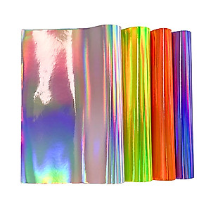 10 Pcs Holographic Faux Leather Sheets for Crafts, 8.3" x 11.8"(21x30cm) Colorful Luster Leather Fabric for Jewelry Bows Making DIY Projects
