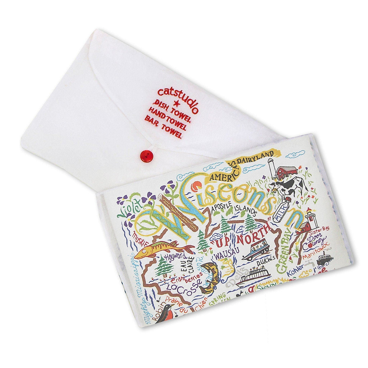 Catstudio Wisconsin Dish Towel - U.S. State Souvenir Kitchen and Hand Towel with Original Artwork - Perfect Tea Towel for Wisconsin Lovers, Travel Souvenir